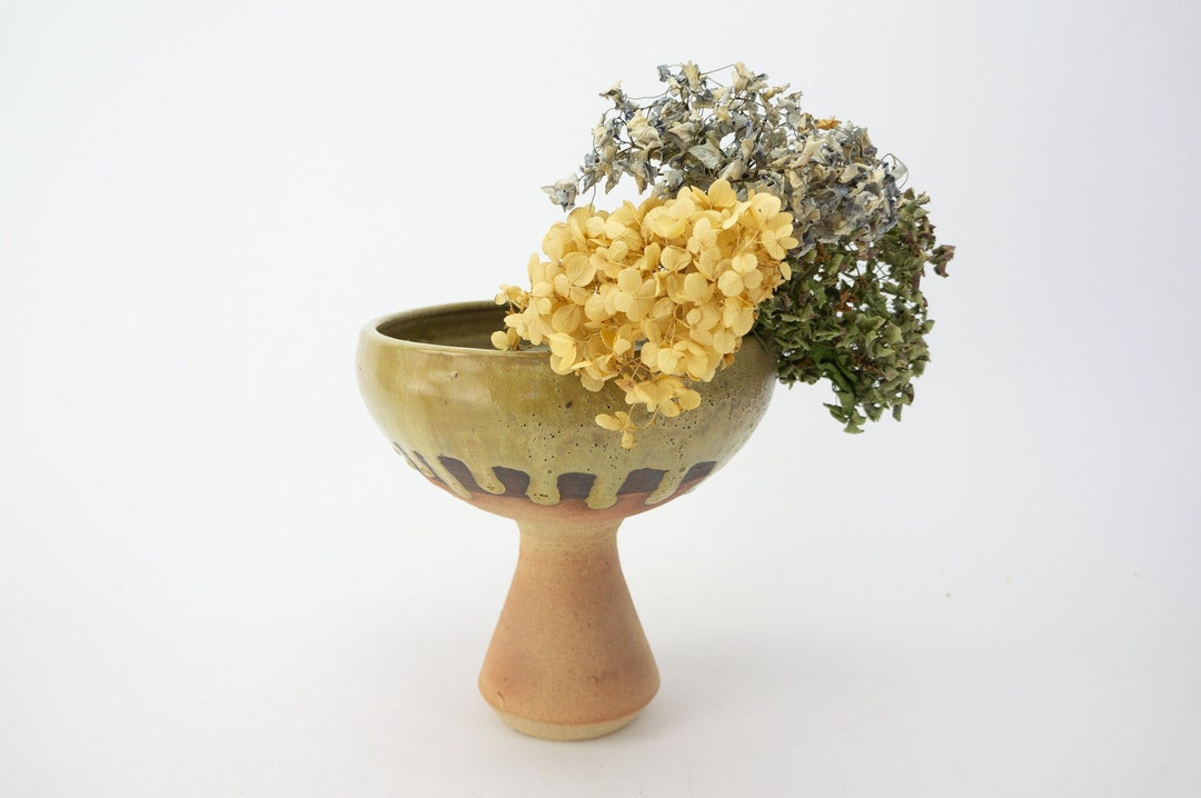 Vintage Ceramic Cup | 1950s | Cup on Pedestal | Brutalist Enamel Dish ...