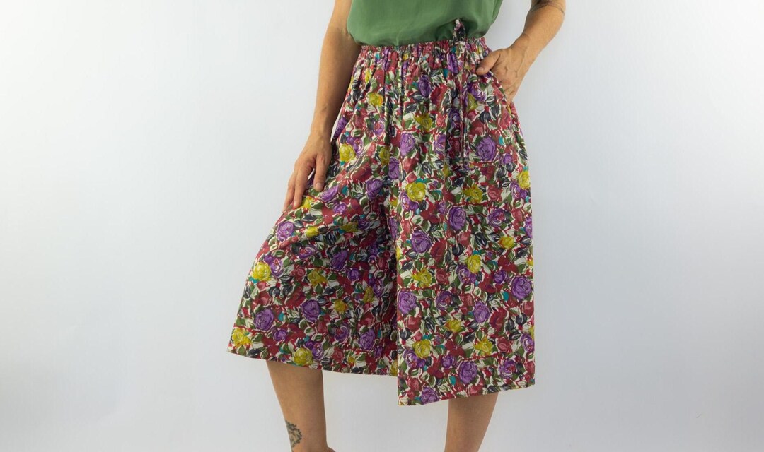 Vintage Floral Culotte | 1980s | Floral Flared Capri Pants | Wide Leg ...