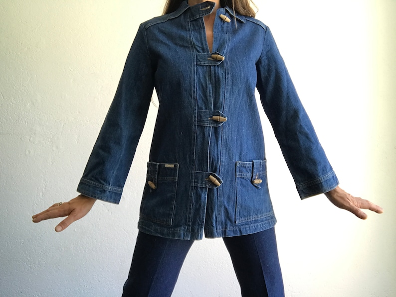 Vintage Toggle Shirt 1970s Denim Jacket With Wood Toggles - Etsy