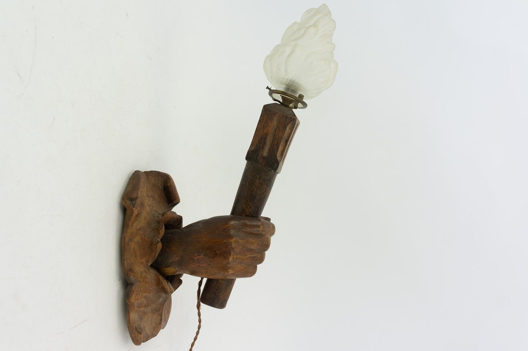 Torchiere Wall Sconce | 1950s | Hand With Torch Wall Light | Hand ...