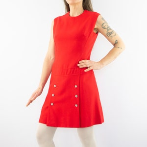 Vintage A-line Dress 1960s Red Mod Dress Trapeze Dress With Buttons ...
