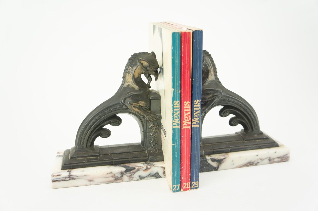 Art Deco Bookends | 1910s Zoomorphic Statues | Spelter & Marble ...