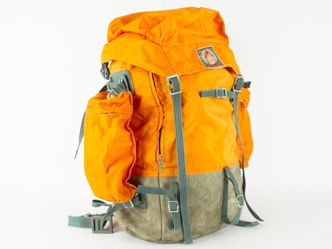 Alpina Vintage Hiking Backpack 1980s | Orange Nylon & Suede ...