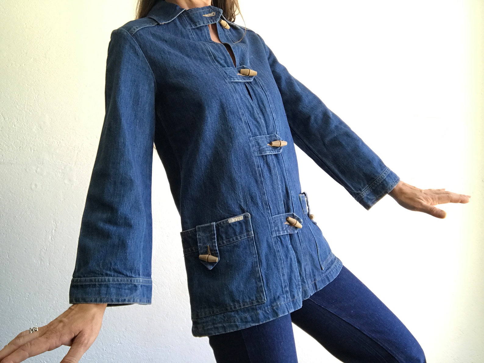 Vintage Toggle Shirt 1970s Denim Jacket With Wood Toggles - Etsy