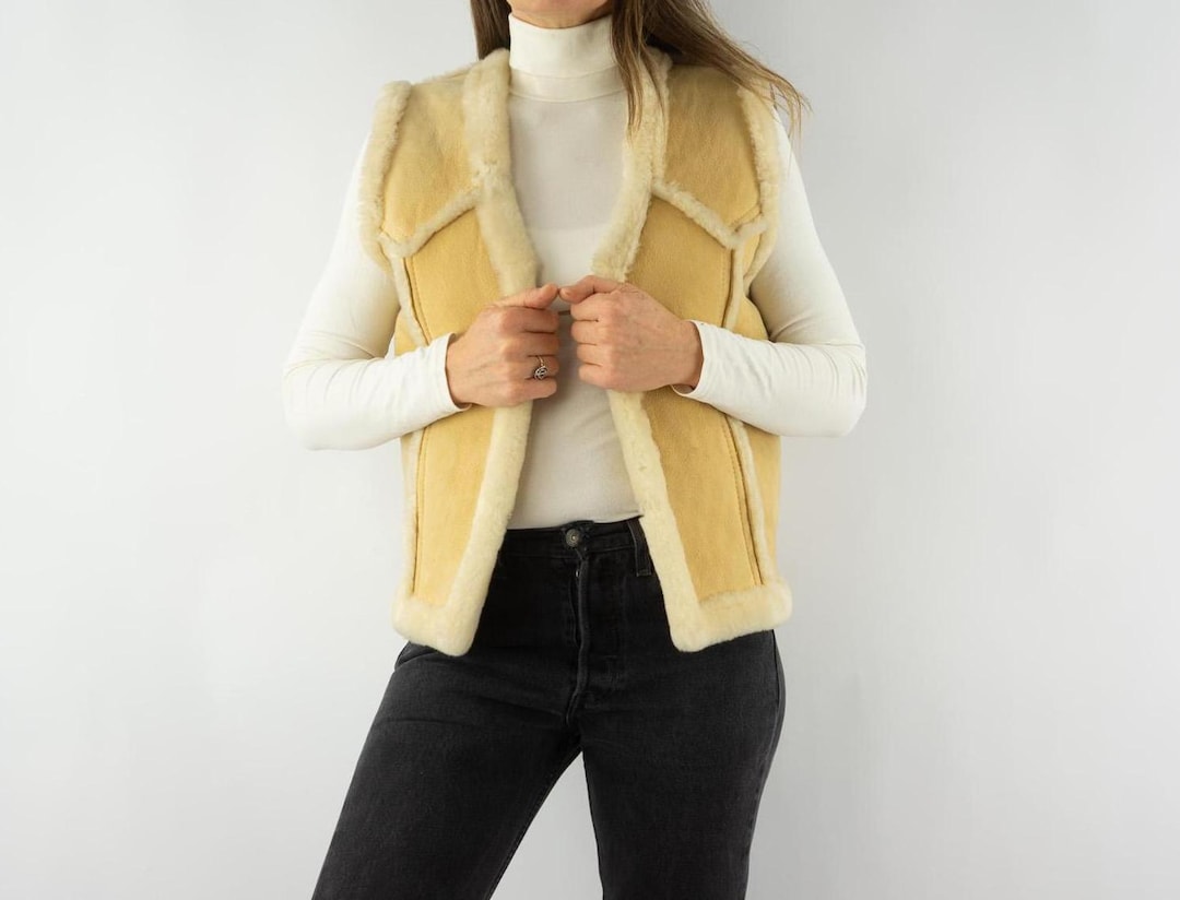 Vintage Shearling Vest 1970s Waistcoat/vest Sheepskin Light Brown Suede ...