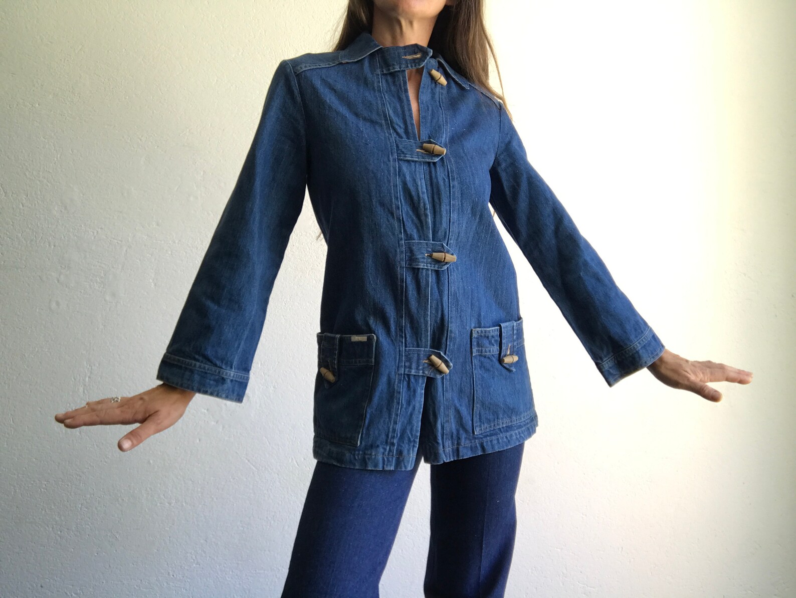 Vintage Toggle Shirt 1970s Denim Jacket With Wood Toggles - Etsy