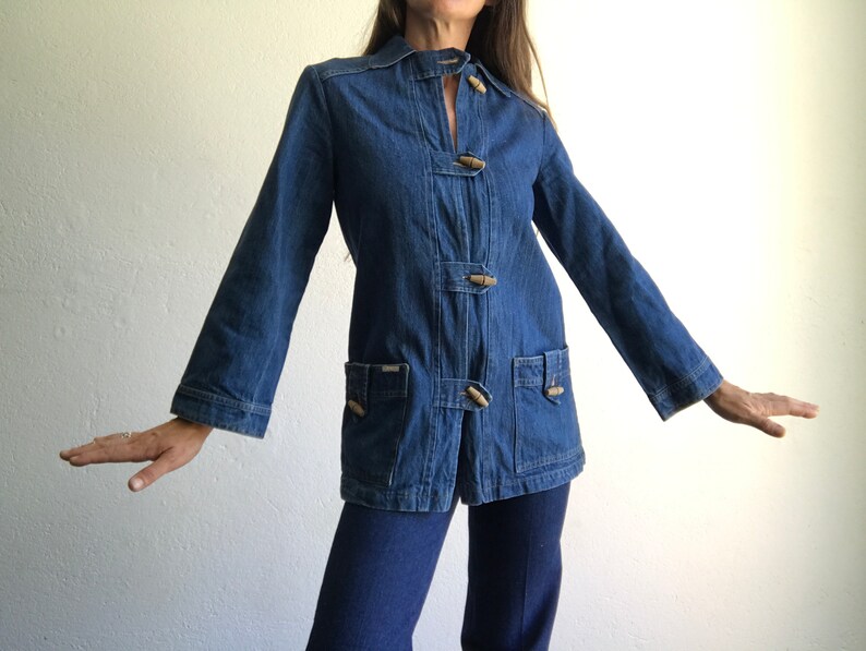 Vintage Toggle Shirt 1970s Denim Jacket With Wood Toggles - Etsy