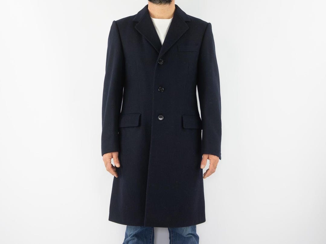Vintage Coat 1970s/80s | Mid Length Navy Blue Wool Overcoat | Classic ...