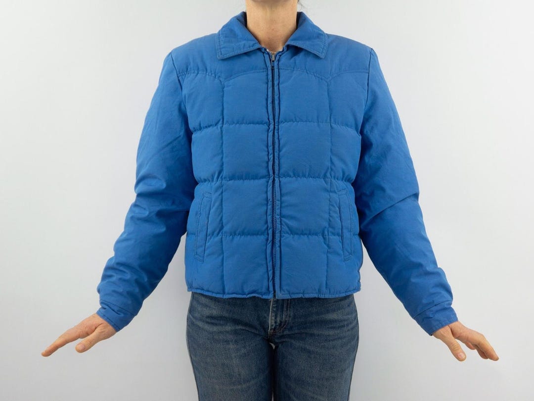 Schott NYC Vintage Puffer Jacket 1980s | Short Quilted Blue Goose Down ...