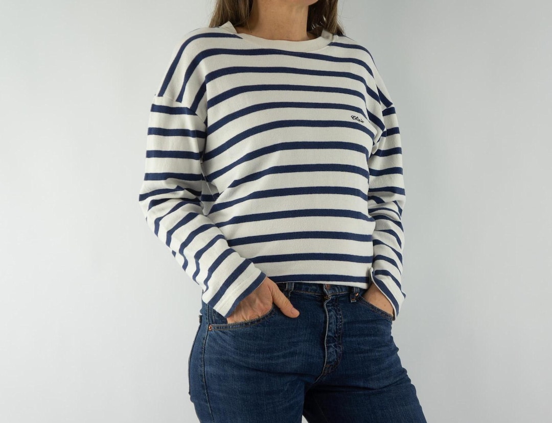 Chipie Vintage Marinière 1980s | White Blue Striped Cotton Sailor Shirt ...