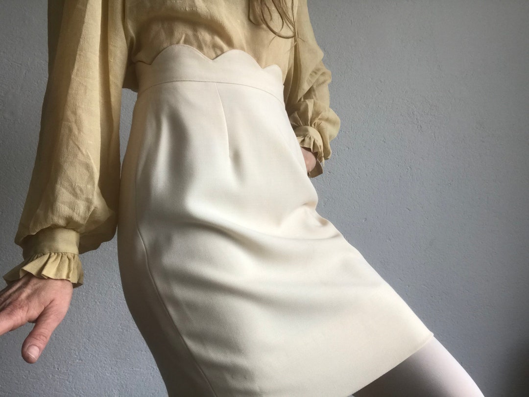 Vintage Wool Skirt 1980s Ivory Pencil Skirt Wool High Waist/wave ...