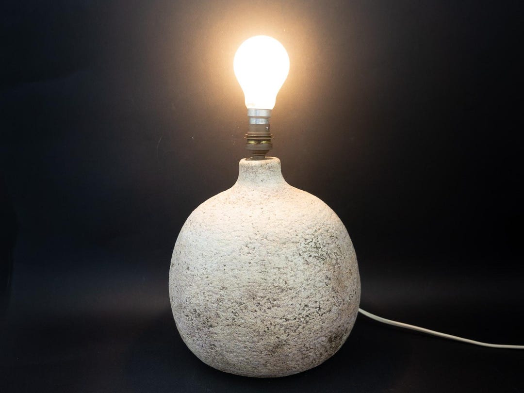 Vintage Ball Lamp Base 1950s | White Ceramic Table Lamp With Stone ...