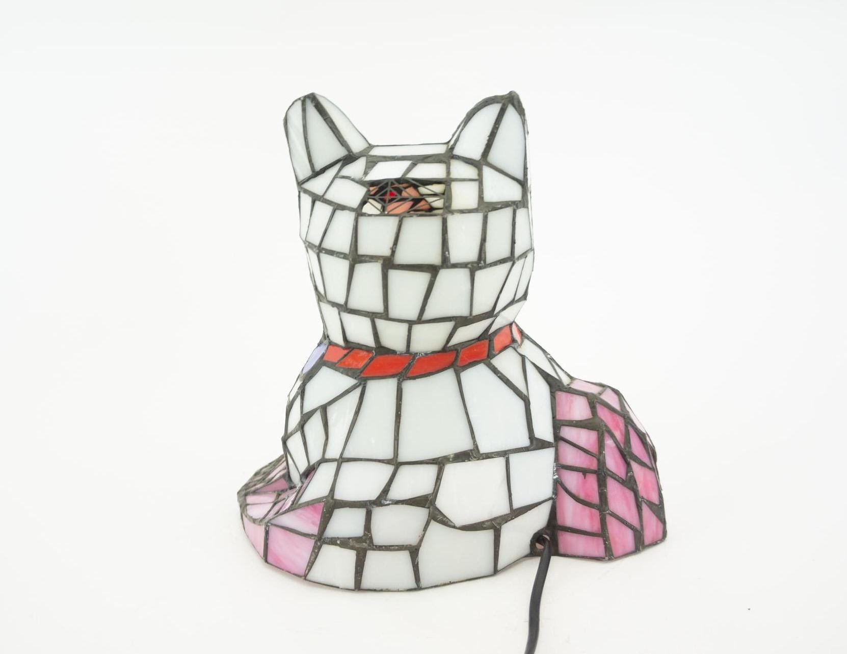 Vintage Table Lamp 1990s | Cat Zoomorphic Light | Stained Glass Mosaic ...