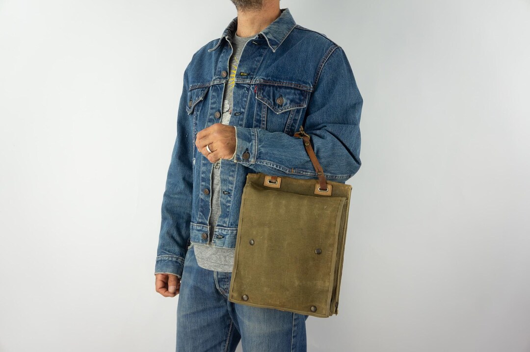 Vintage French Military Map Bag | Khaki Canvas Shoulder Bag, Made in ...