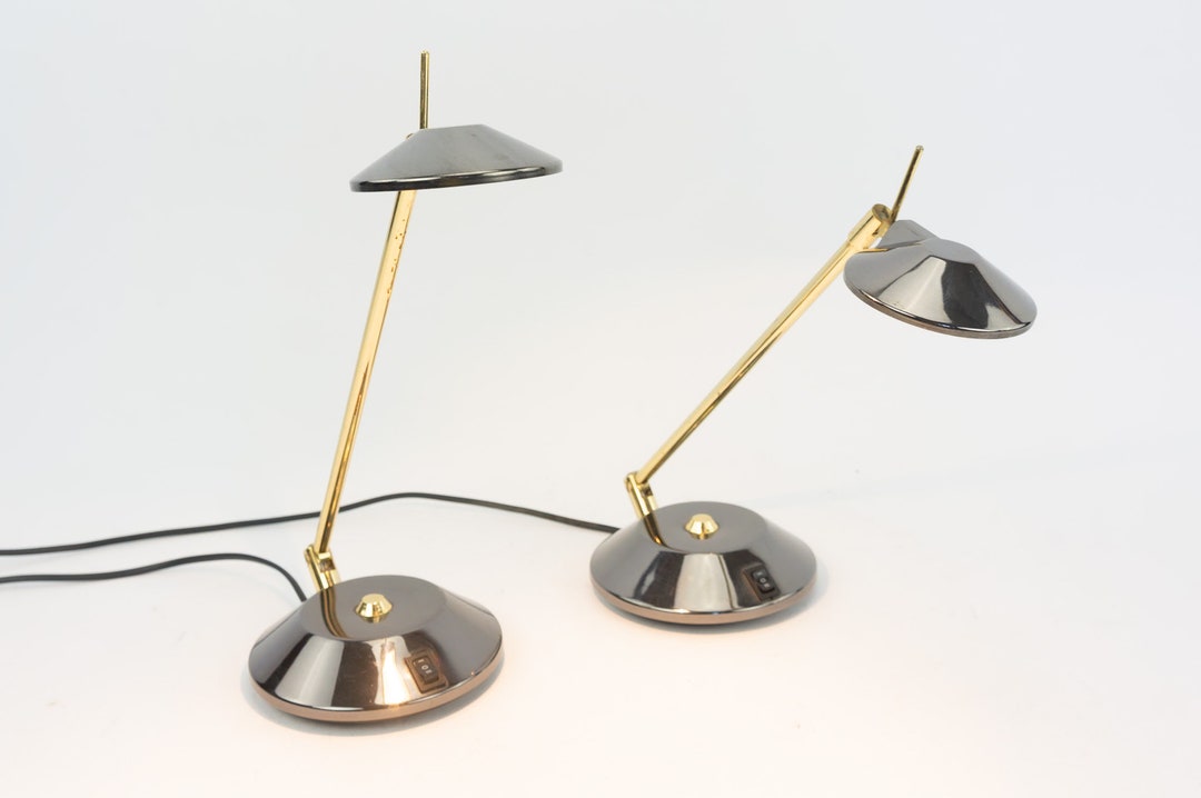 Pair of Vintage Table Lamps 1980s | Halogen Gilded Gray Metal Lighting ...