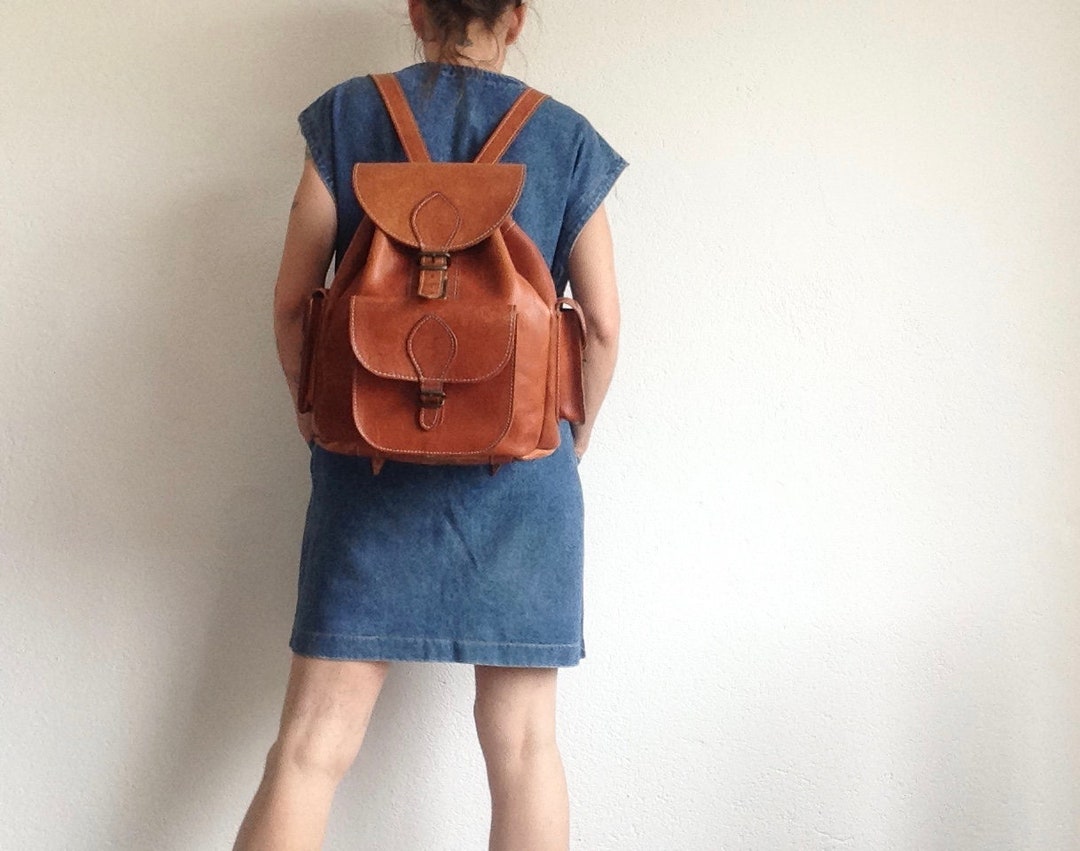Vintage Leather Backpack 1990s Natural Leather Bag Tan - Etsy