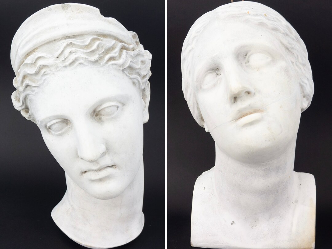 Vintage Plaster Sculptures 1930s Female Head Busts Ancient Greece Wall ...
