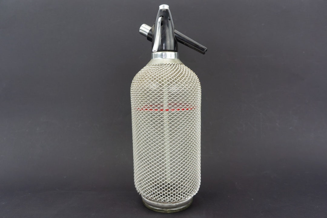 Vintage Soda Siphon Seltzer | 1960s | Glass Bottle | Metal Mesh Cover ...