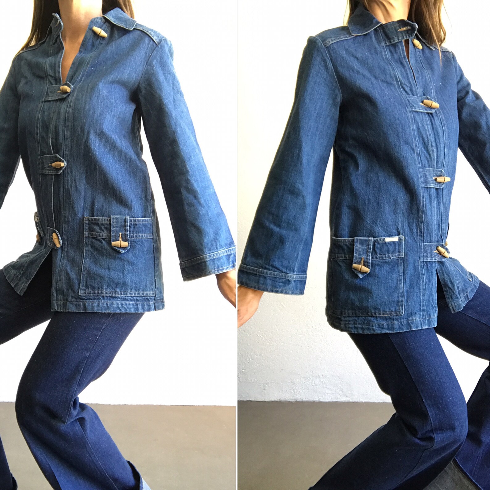 Vintage Toggle Shirt 1970s Denim Jacket With Wood Toggles - Etsy