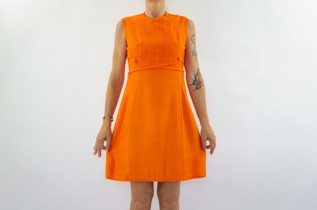 Vintage Trapeze Dress | 1970s | Orange Shift Dress | Floral A-line ...