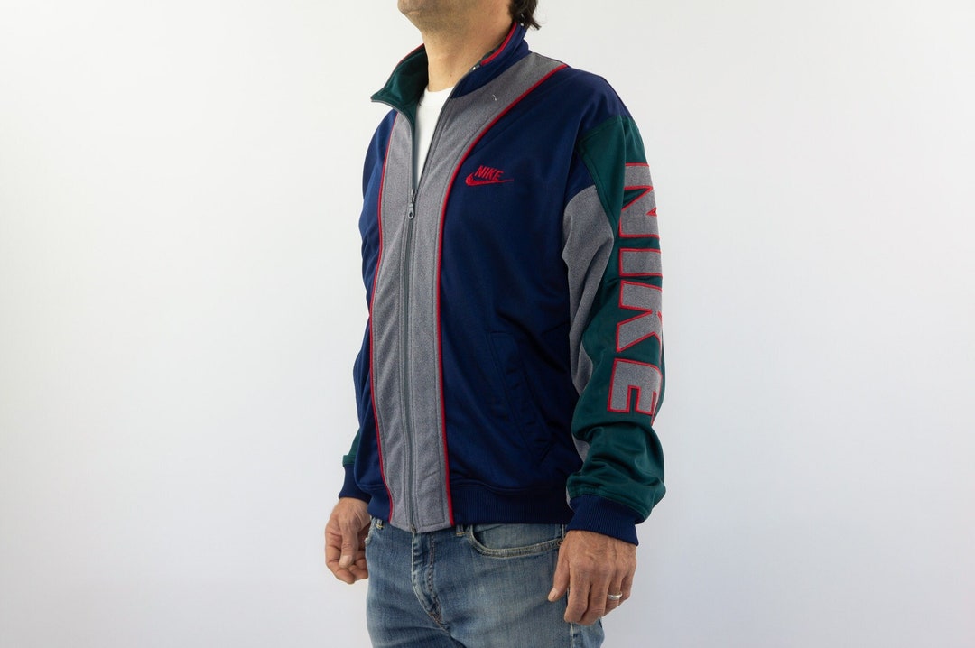 Nike Vintage Track Jacket 1990s | Blue Grey Green | Sleeve Logo | Size ...