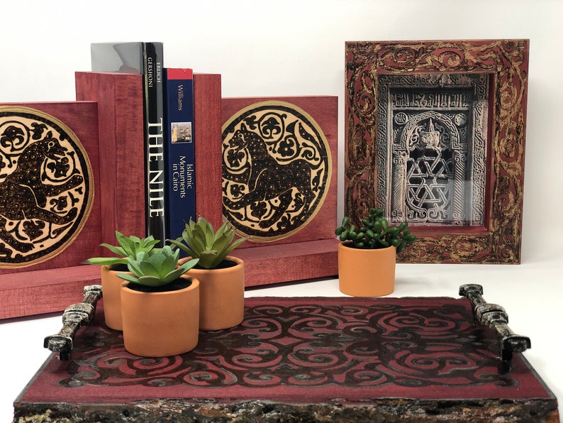 The Arabesque Wooden Royal Crimson Coffee Table Decor Tray | Etsy