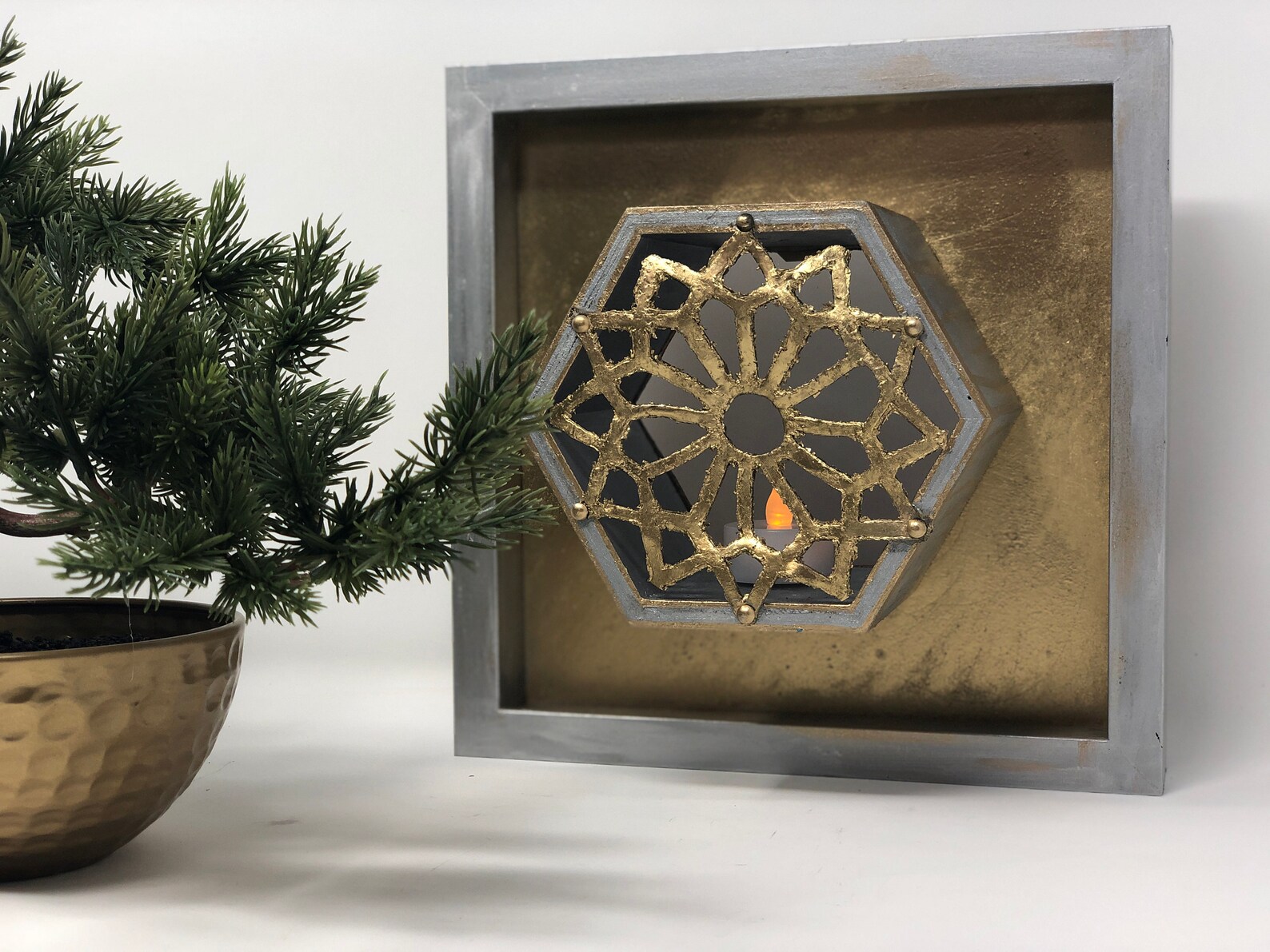 The Arabesque® Wooden Wall Art Lamp With Painted Polymer Clay | Etsy