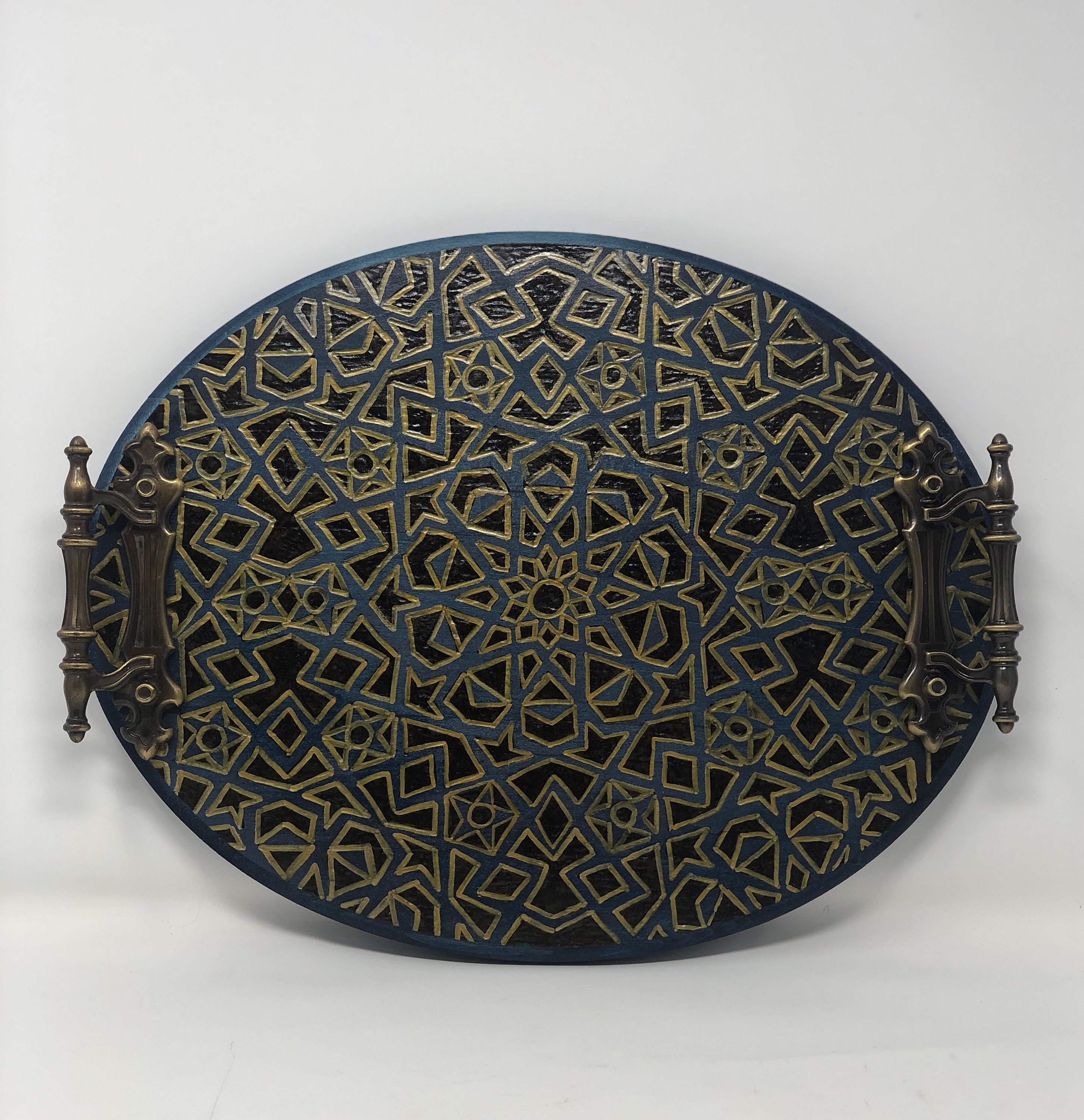The Arabesque® Indigo 11 x 14 Oval Medieval Mamluk Geometric Arabesque ...