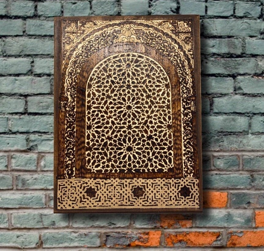 The Arabesque® 12 x 16 Alhambra Window Woodburned and Gold Leaf Paint ...