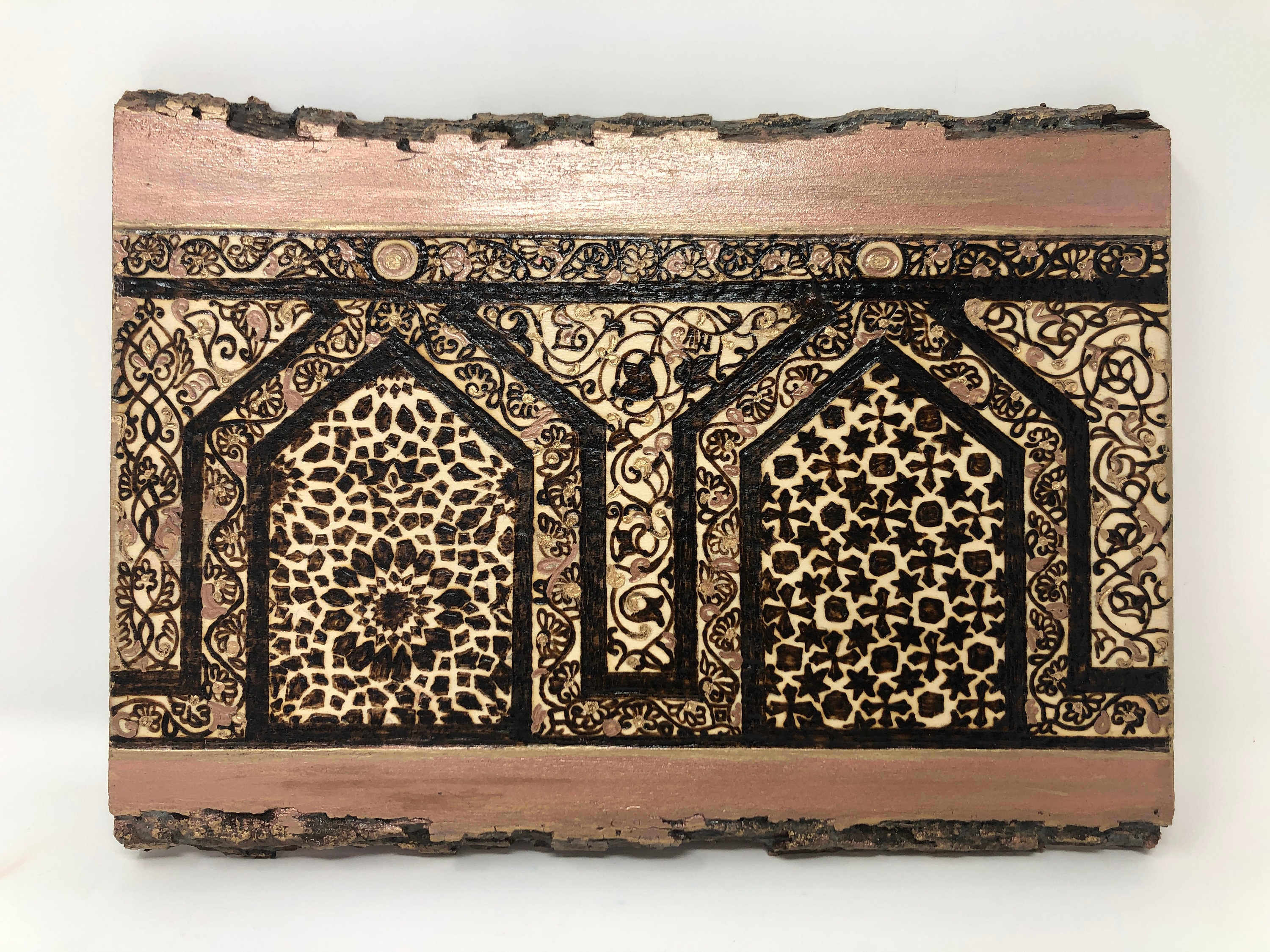 The Arabesque® Wooden Wall Art With Woodburned Medieval Architectural ...