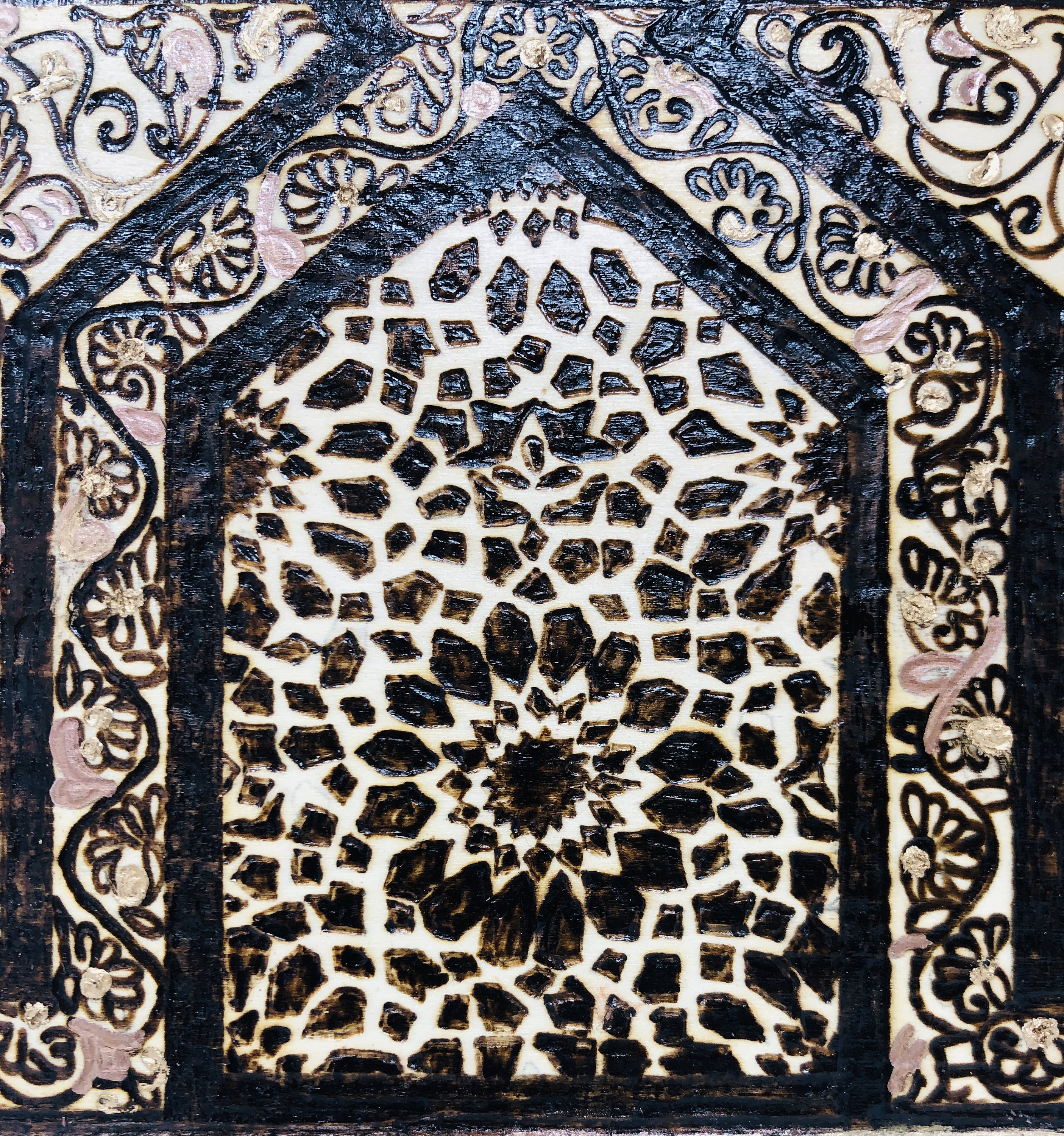 The Arabesque® Wooden Wall Art With Woodburned Medieval Architectural ...