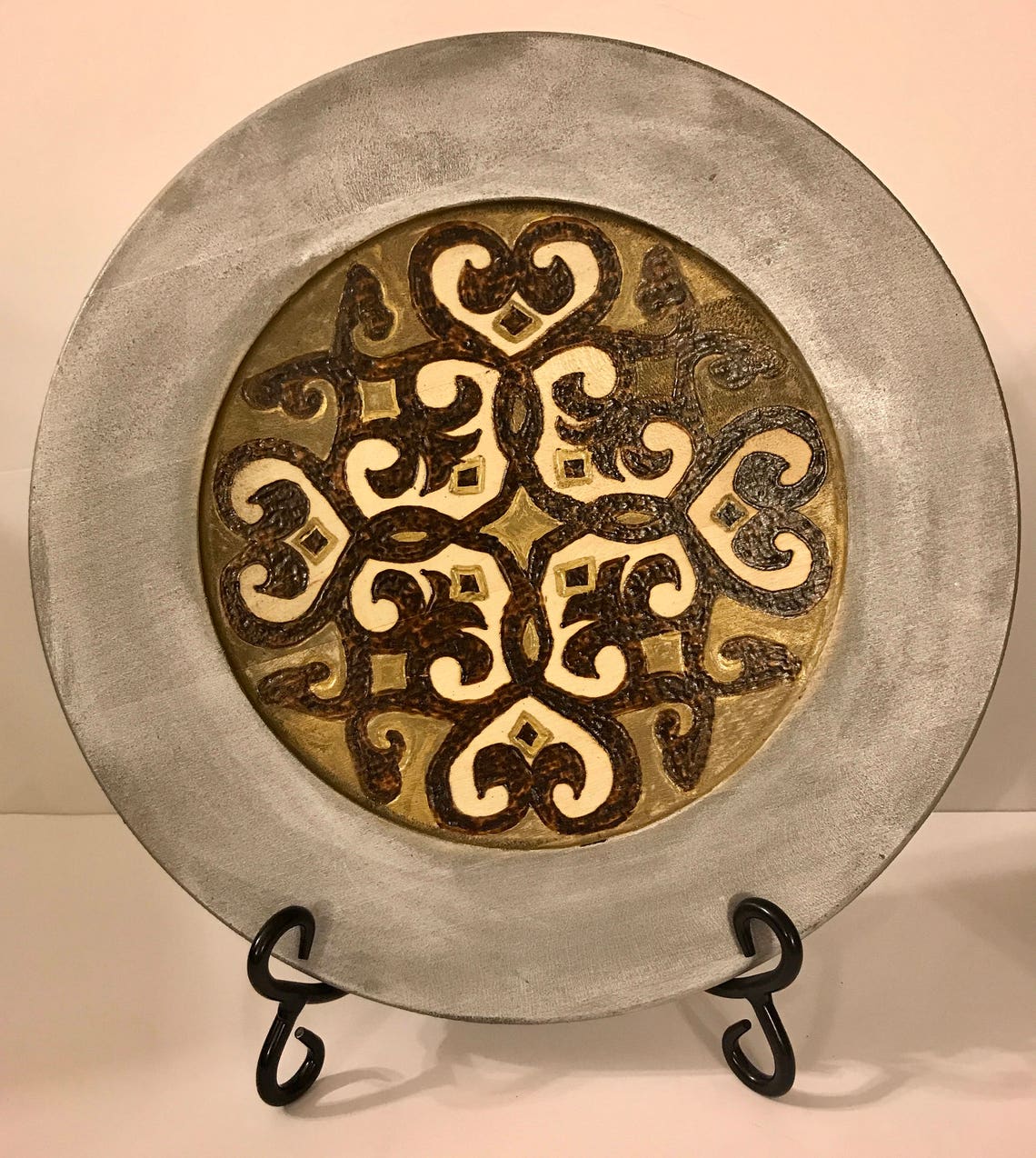 Medieval Arabesque Art Inspired Decorative Wood Plate With Antique ...