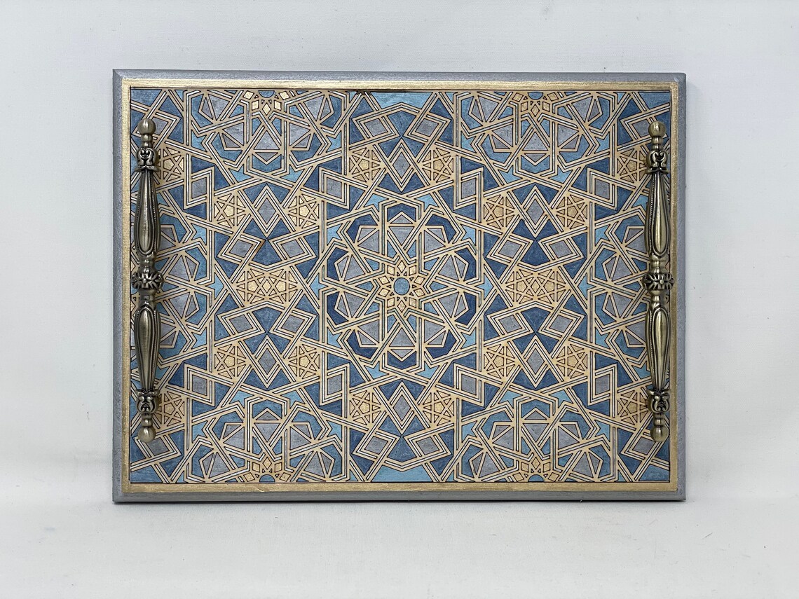 Engraved Arabesque Wooden Tray, Islamic Geometric Design, Home Decor - Etsy