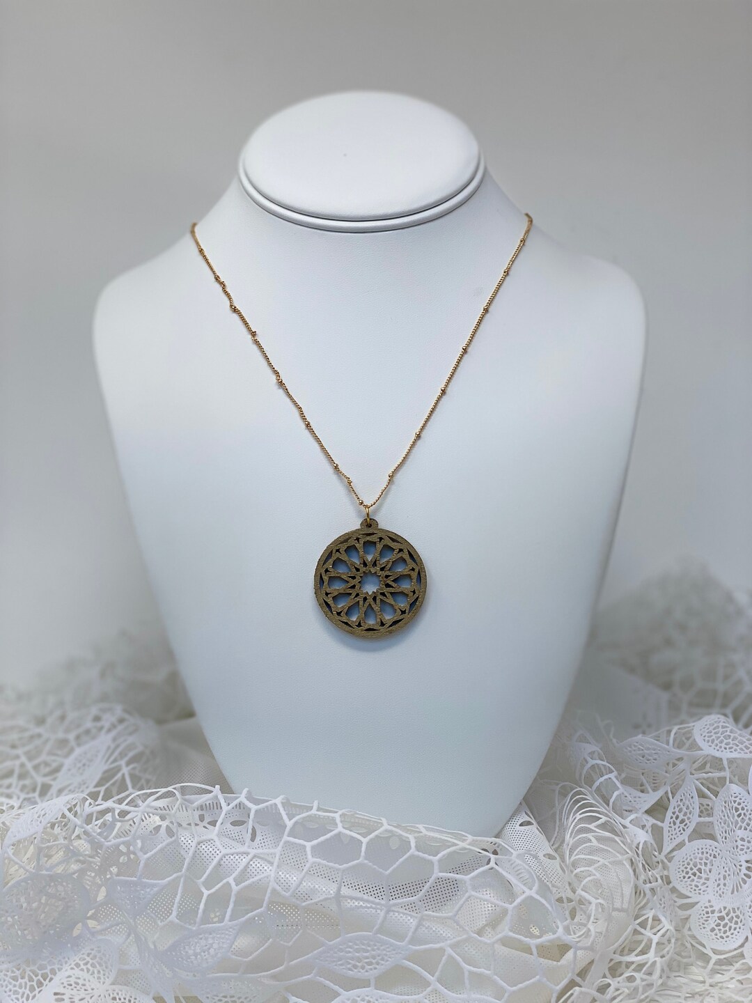 The Arabesque® Medieval Geometric Pattern Wooden Pendant With 14k ...