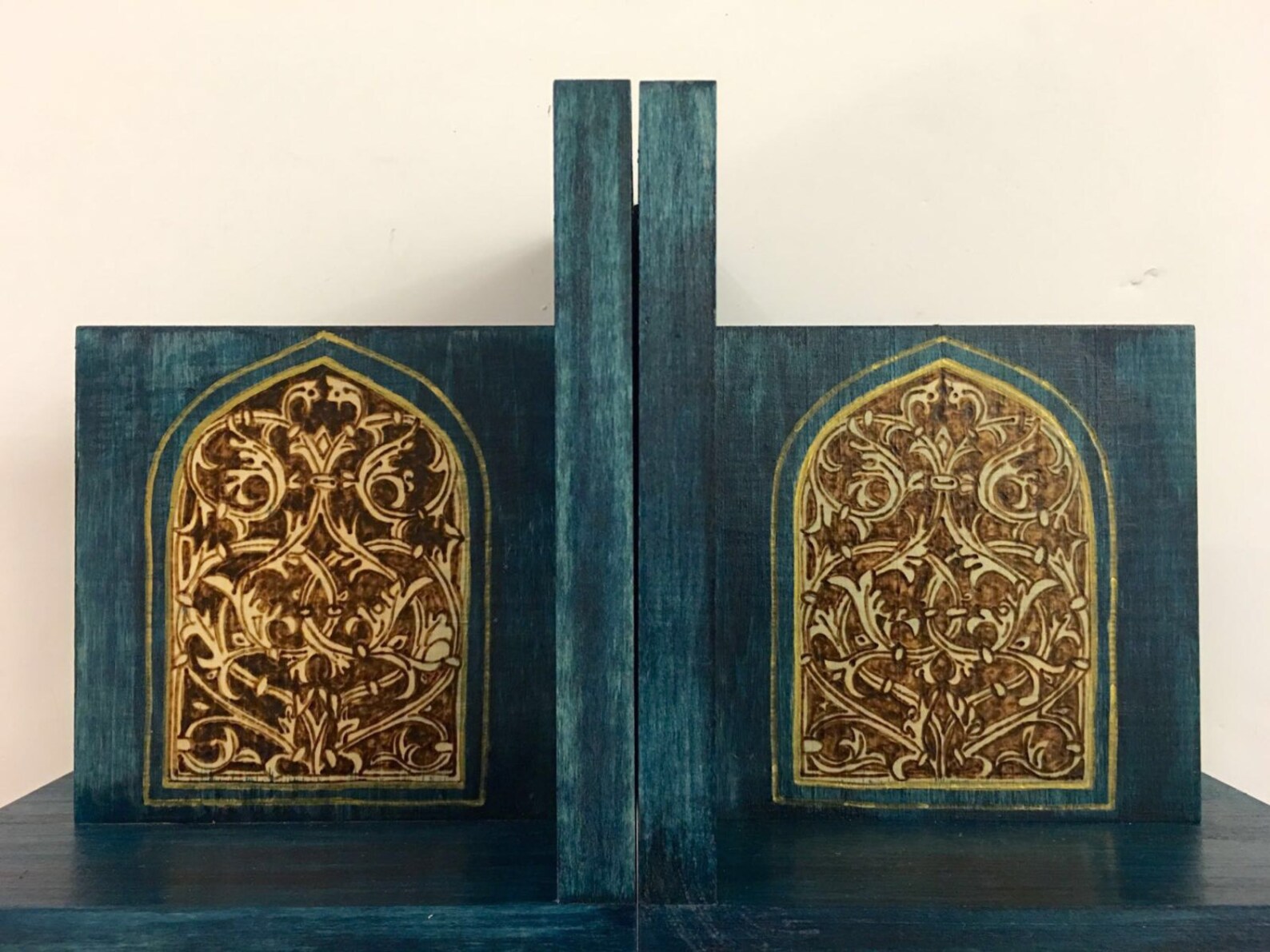 Arabesque Window Bookends, Woodburned Historical Design - Etsy