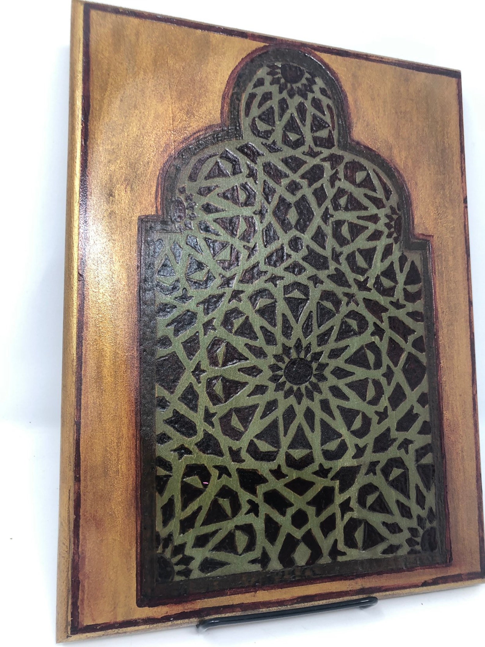 The Arabesque® 9" X 12" Wooden Antique-look Woodburned and Handpainted ...