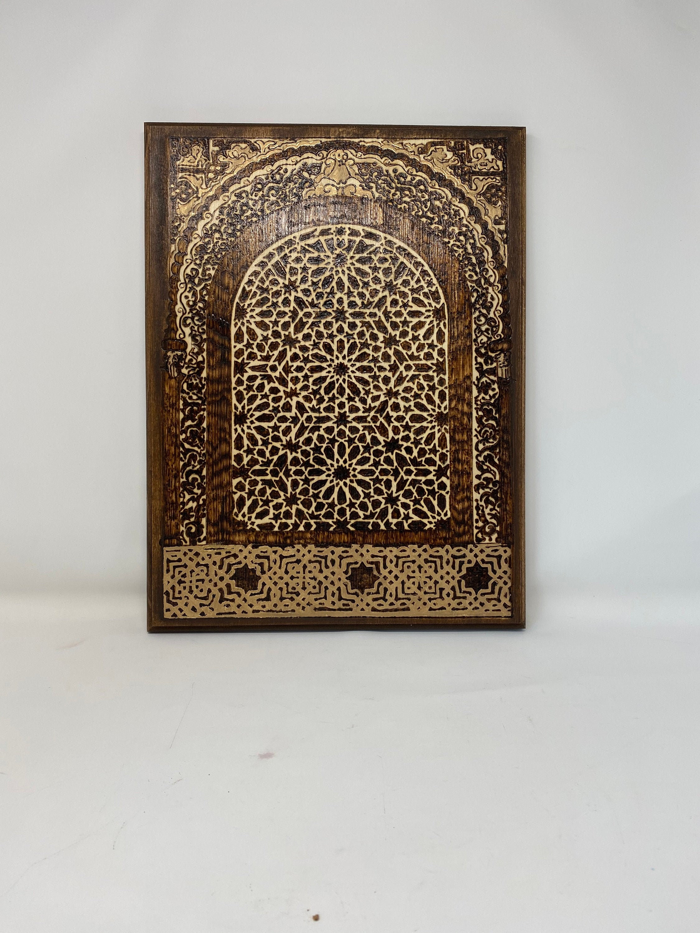 The Arabesque® 12 x 16 Alhambra Window Woodburned and Gold Leaf Paint ...