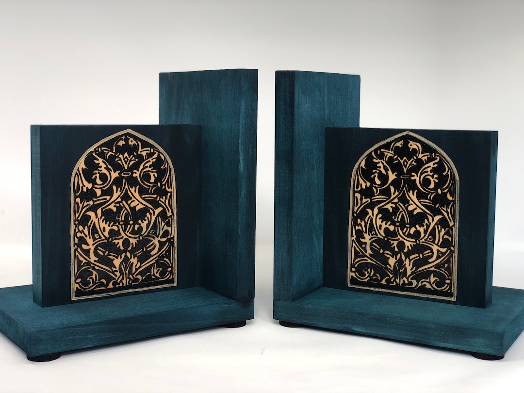 Arabesque Window Bookends, Woodburned Historical Design - Etsy