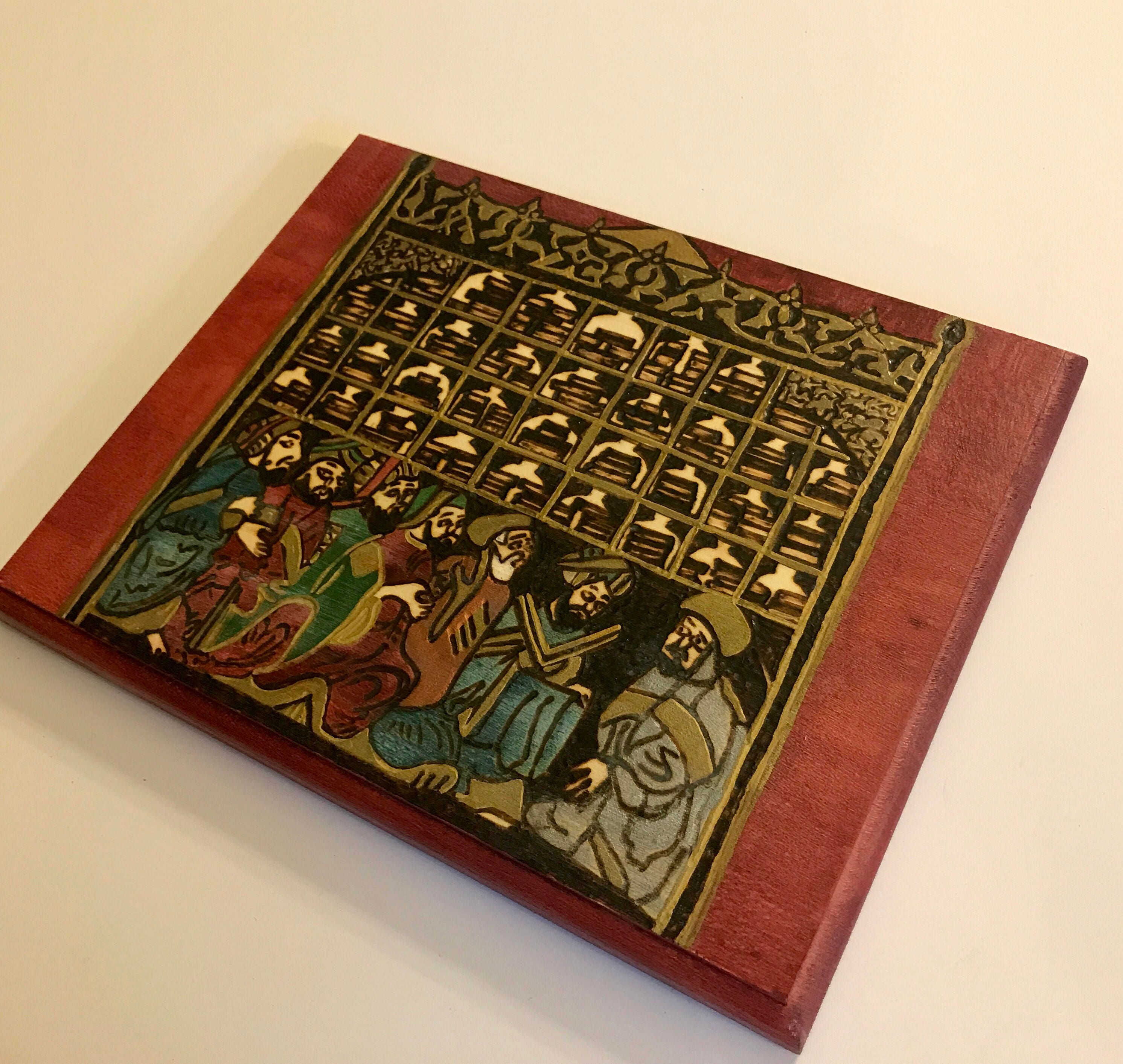 Hariri's Maqamat Medieval Library Scene Woodburned and Handcrafted by ...