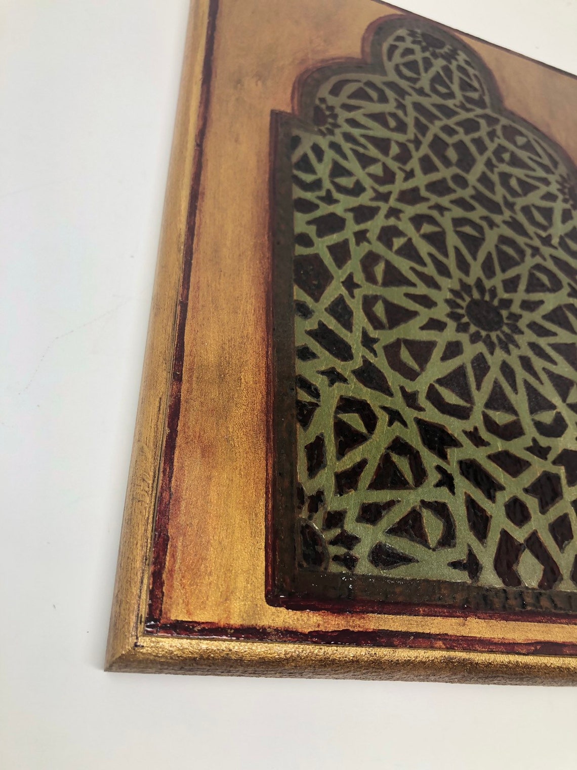 The Arabesque® 9" X 12" Wooden Antique-look Woodburned and Handpainted ...