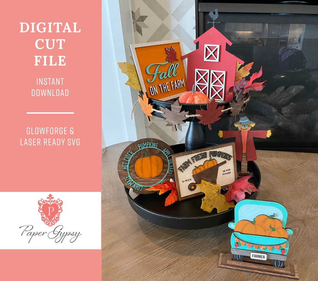 Fall on the Farm Tiered Tray Set, Glowforge Laser Ready SVG Cut File ...
