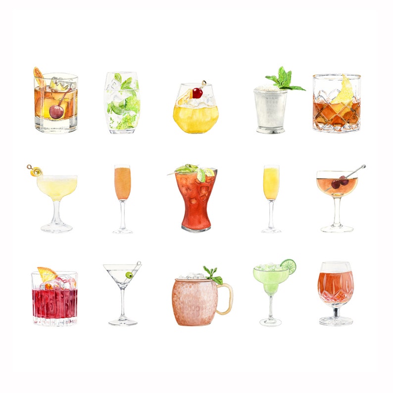 Cocktail Art Print Cocktail Watercolor Art Bar Cart Art Etsy Denmark