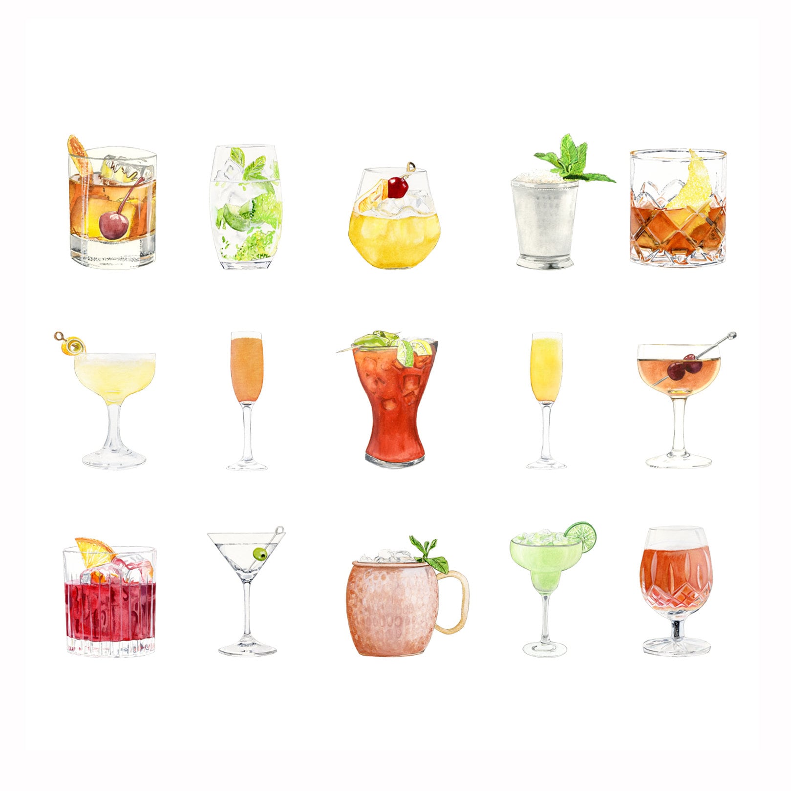 Cocktail Art Print - Cocktail Watercolor Art - Bar Cart Art - Bar Art ...