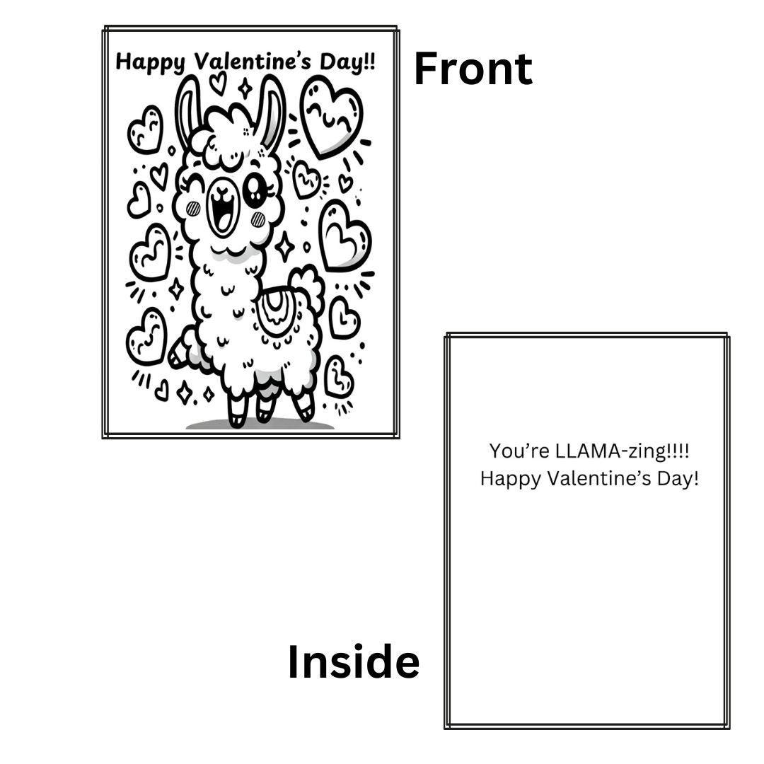 Llama Valentine Card, Valentine Coloring Card, Printable Valentine's ...