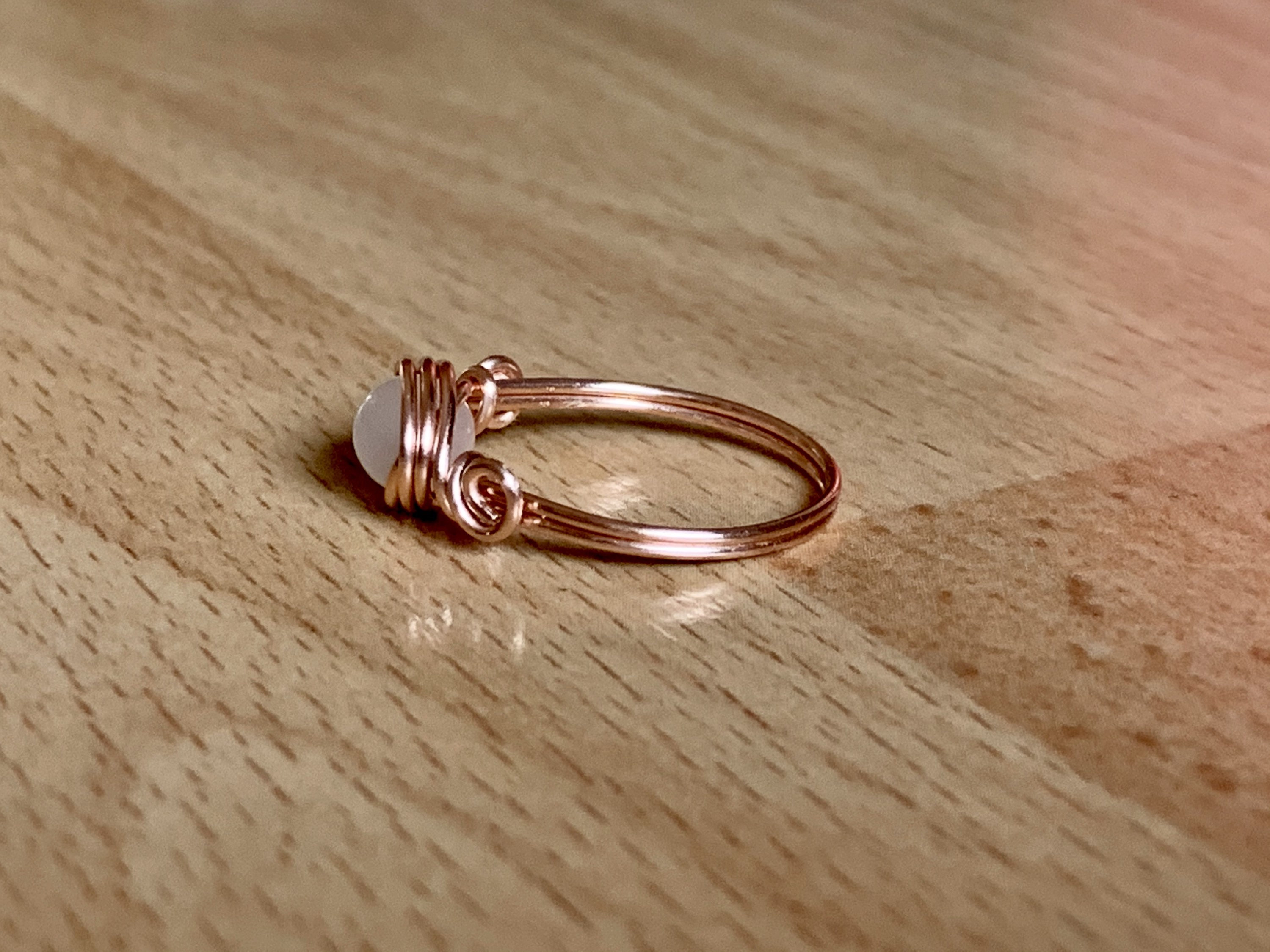 Cats Eye Ring Rose Gold Wire Wrapped Ring in Glowing White | Etsy