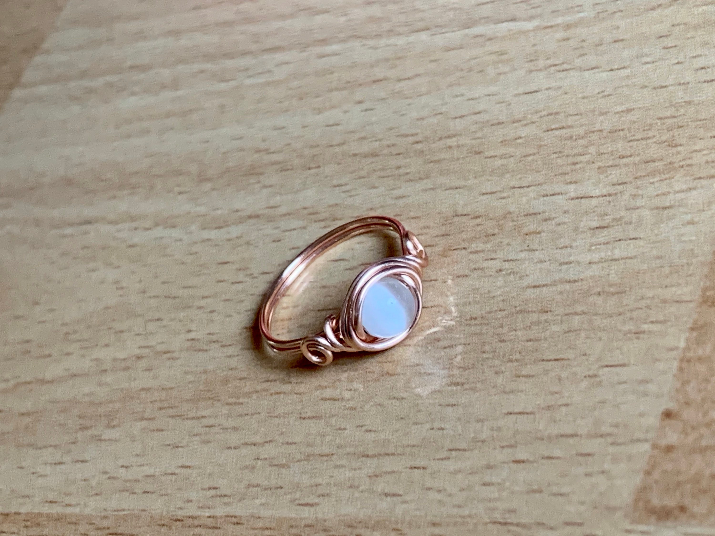 Cats Eye Ring Rose Gold Wire Wrapped Ring in Glowing White | Etsy