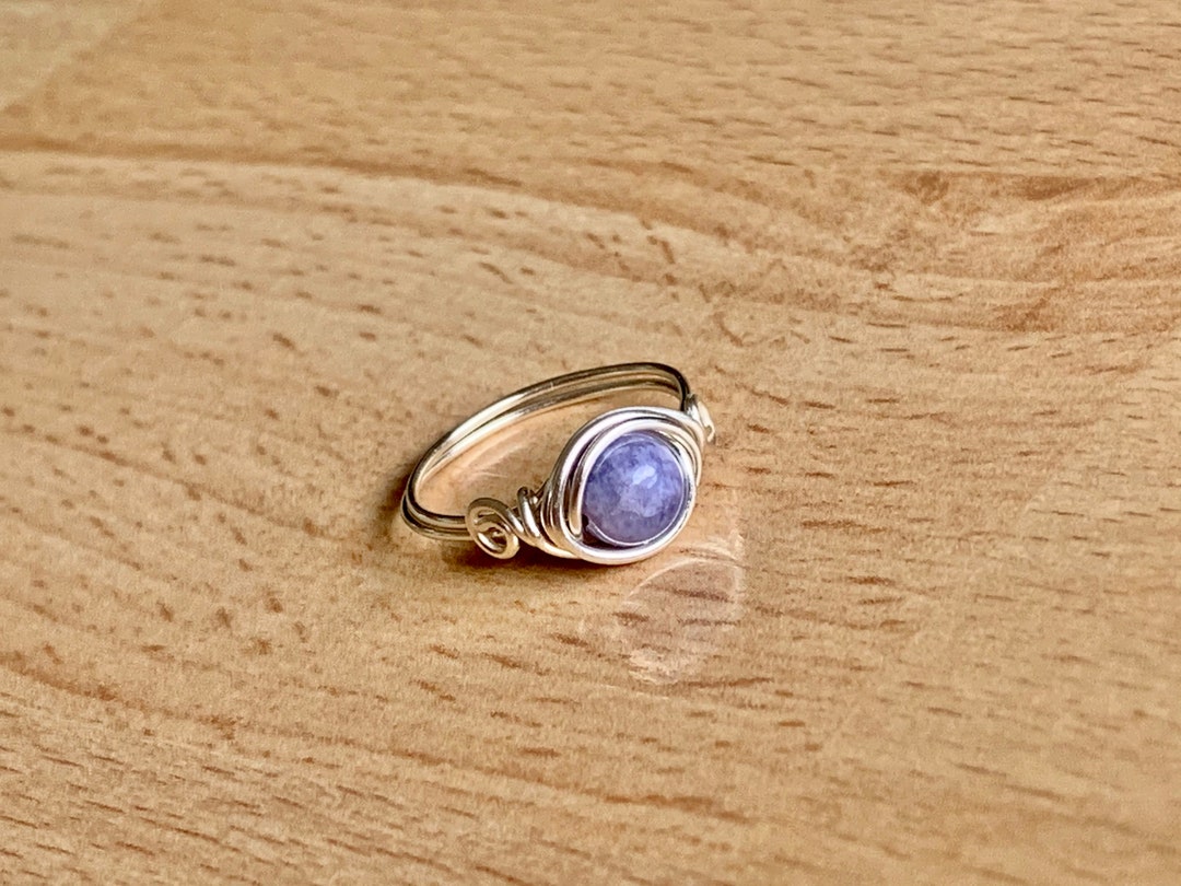Sterling Silver Angelite Ring/gemstone Ring/silver Wire - Etsy UK