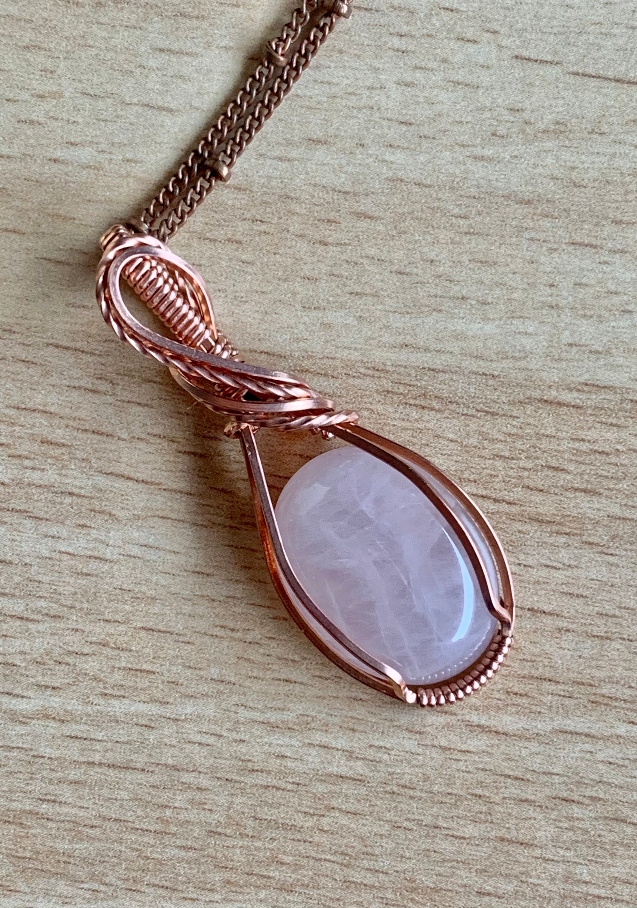 Rose Quartz Pendant/Copper Wire Wrapped Pendant/Pink | Etsy