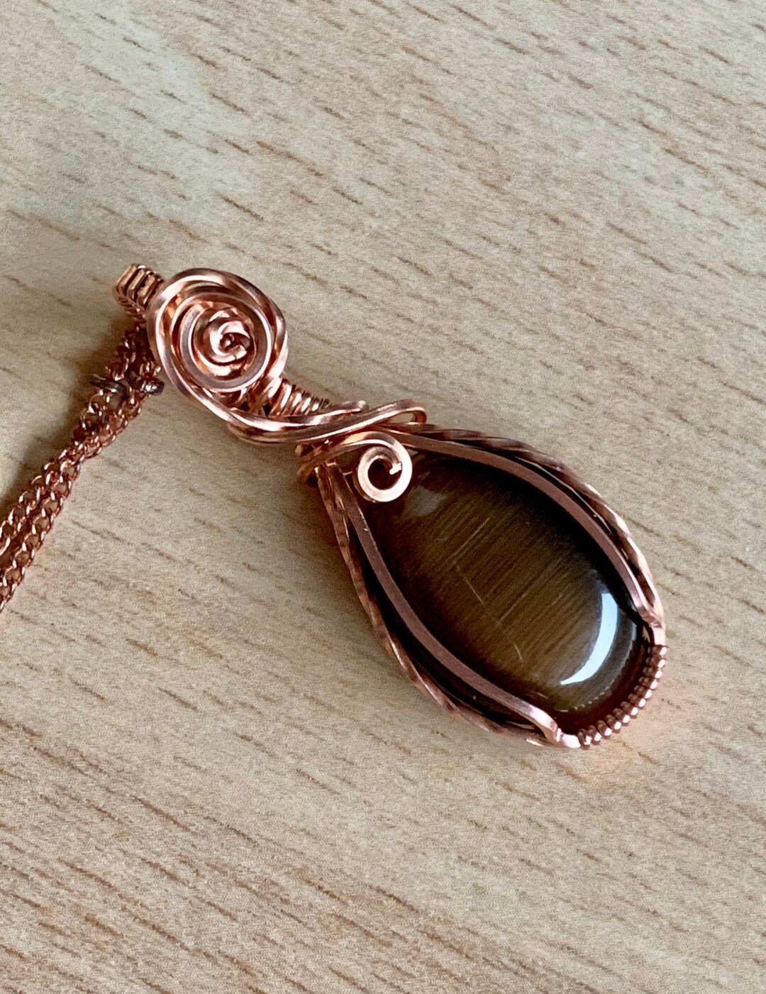 Cats Eye Pendant/brown Cats Eye/copper Wire Wrapped Pendant/cats Eye ...