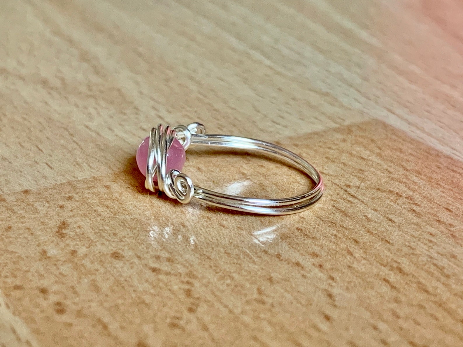 Pink Cats Eye Ring/silver Cats Eye Ring/wire Wrapped - Etsy